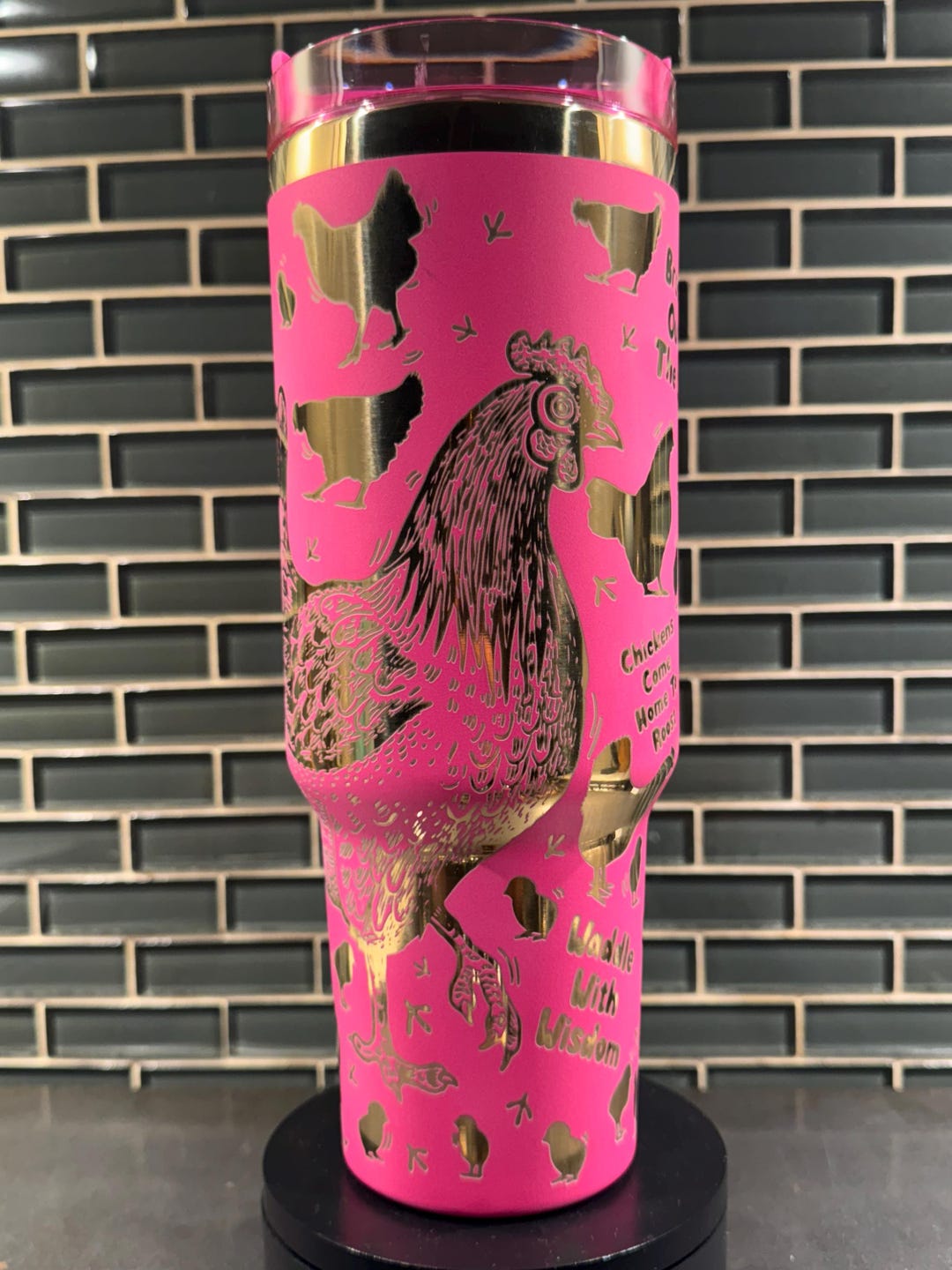 Chicken Themed Laser Engraved Pink 40oz Tumbler - Etsy