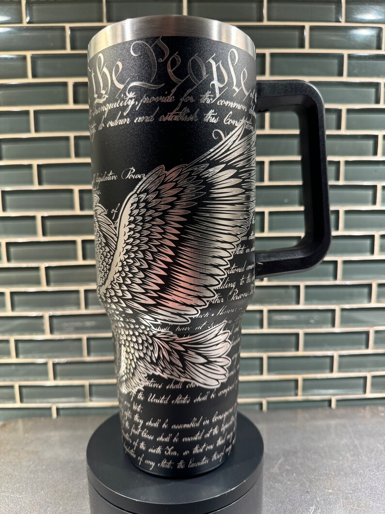 Freedom American Flag / Eagle Themed Laser Engraved Black 40oz Tumbler - Etsy