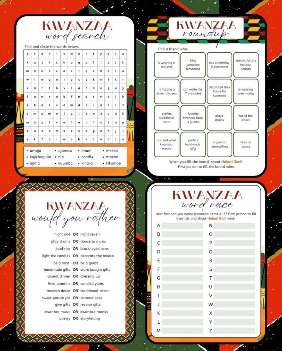 DIGITAL *bundle* Kwanzaa Classroom Party Activities and Games - Etsy