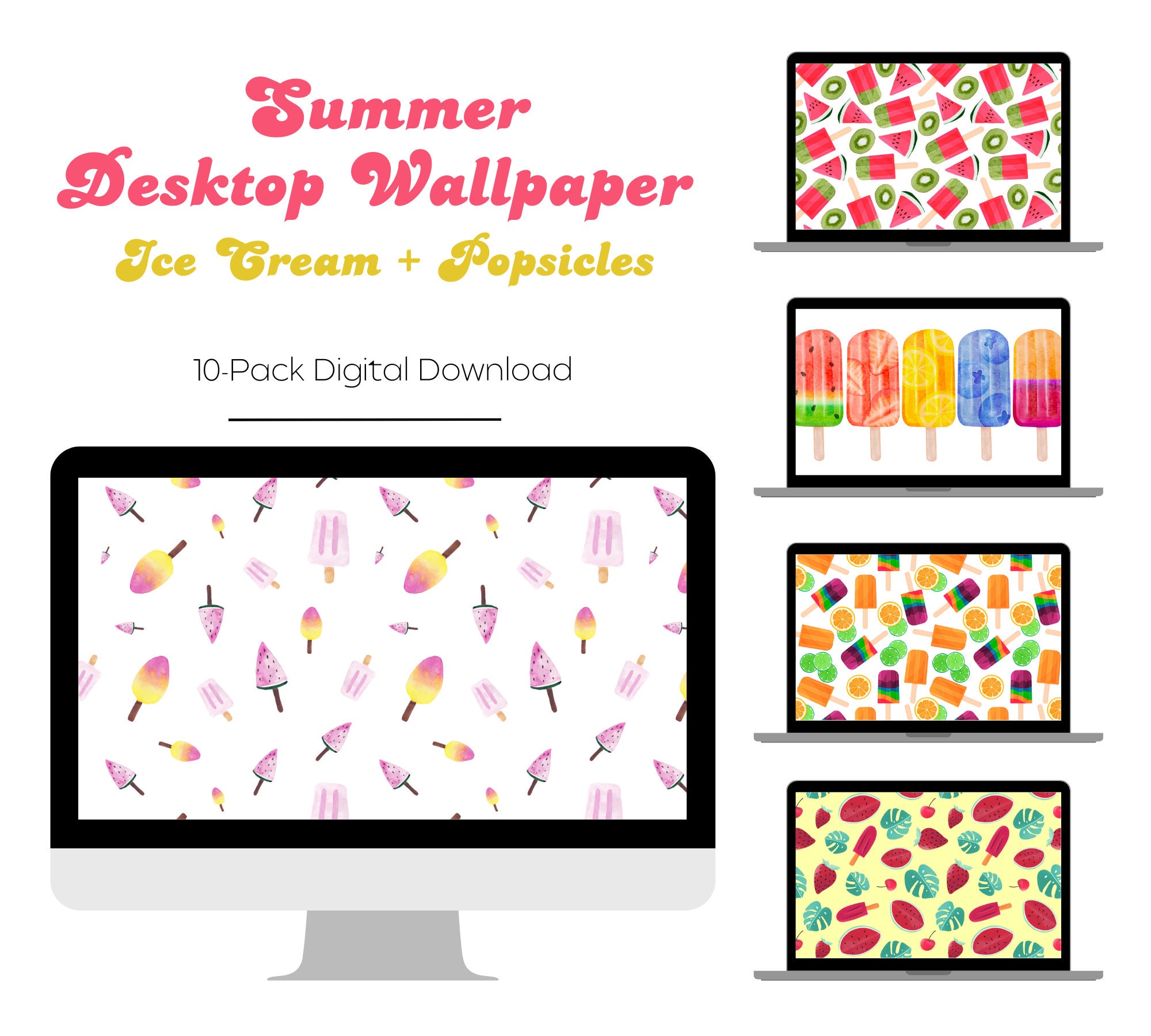 Summer Desktop Wallpaper - Cute Popsicle and Ice Cream Themed 10-pack ...