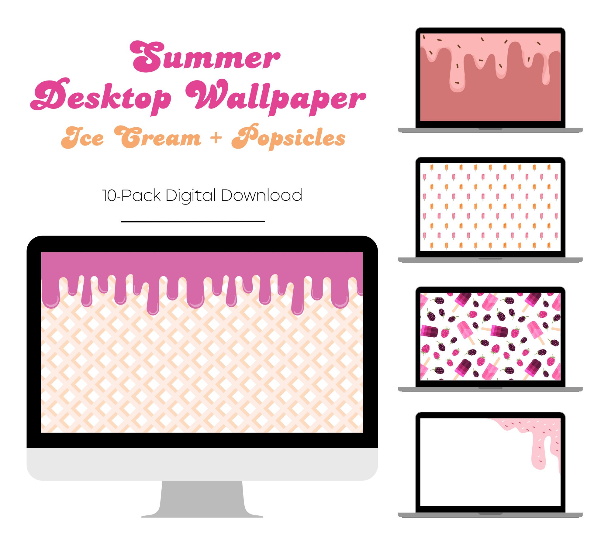 Summer Desktop Wallpaper - Cute Popsicle and Ice Cream Themed 10-pack ...