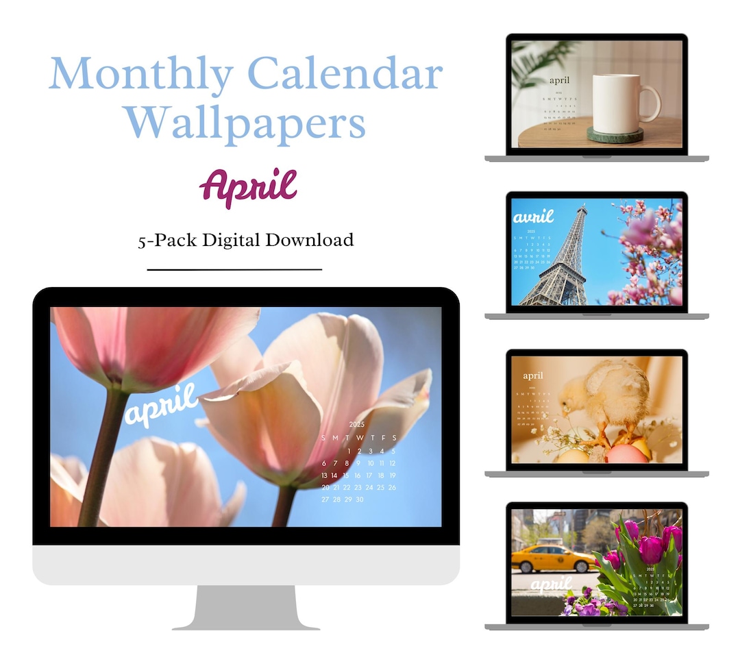 April Desktop Wallpaper - Monthly Calendar Backgrounds - Etsy