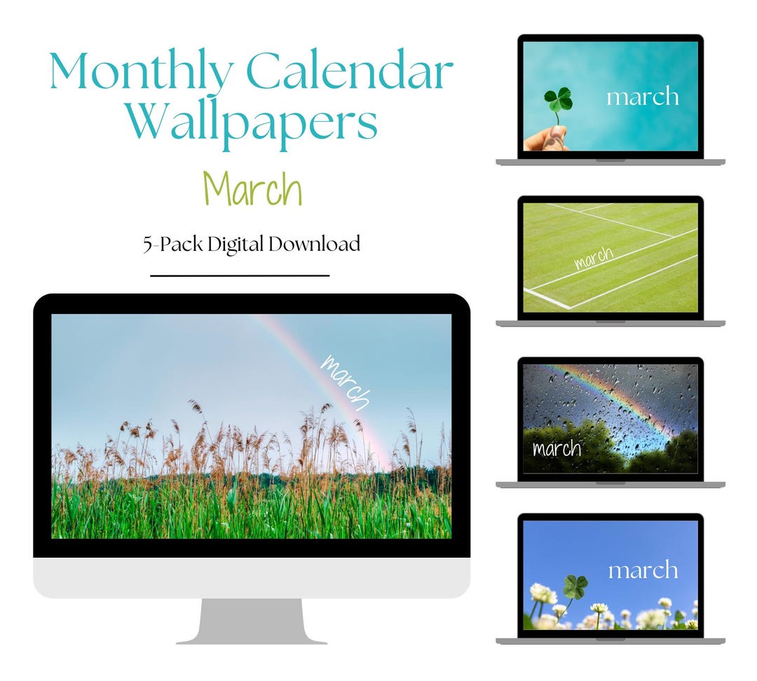 March Desktop Wallpaper - Monthly Calendar Backgrounds - Etsy