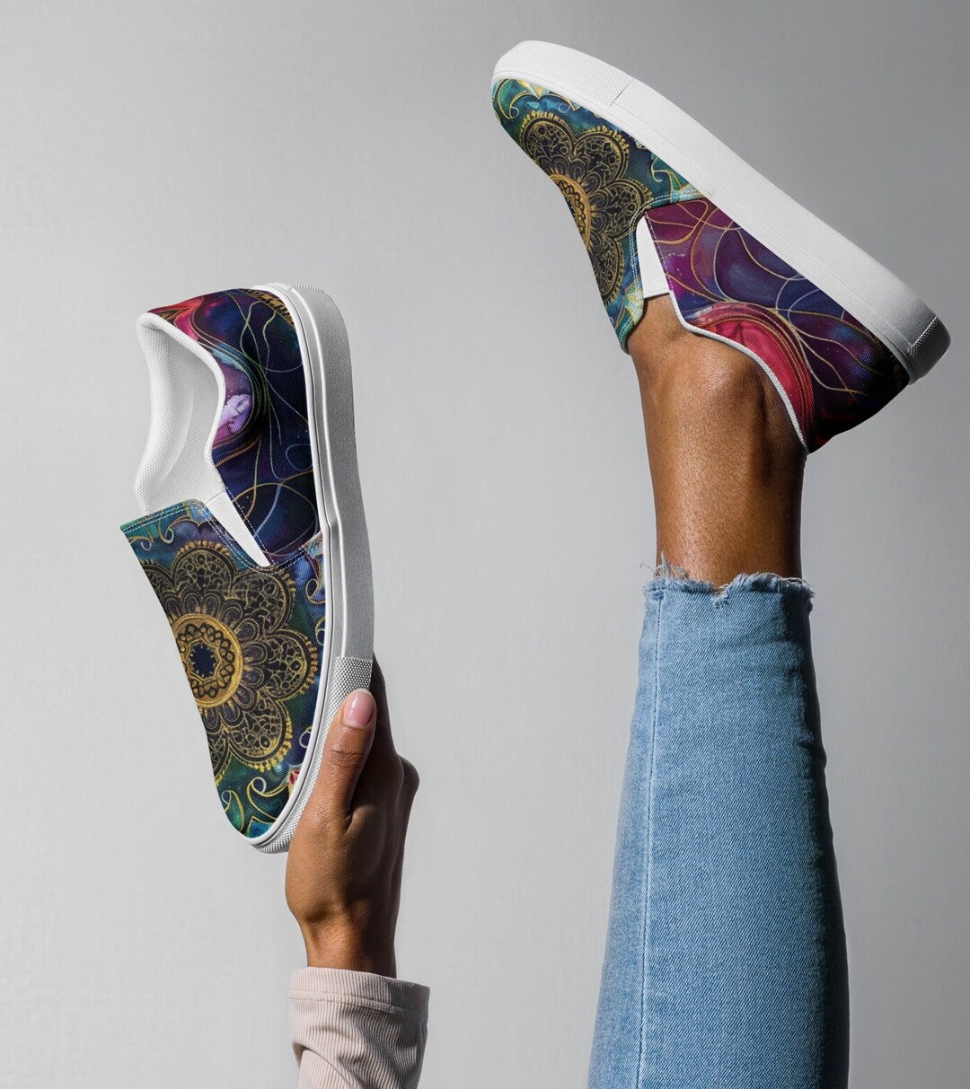 Womens Mandala Pattern Slip-on Canvas Shoes, Comfortable, Colorful ...