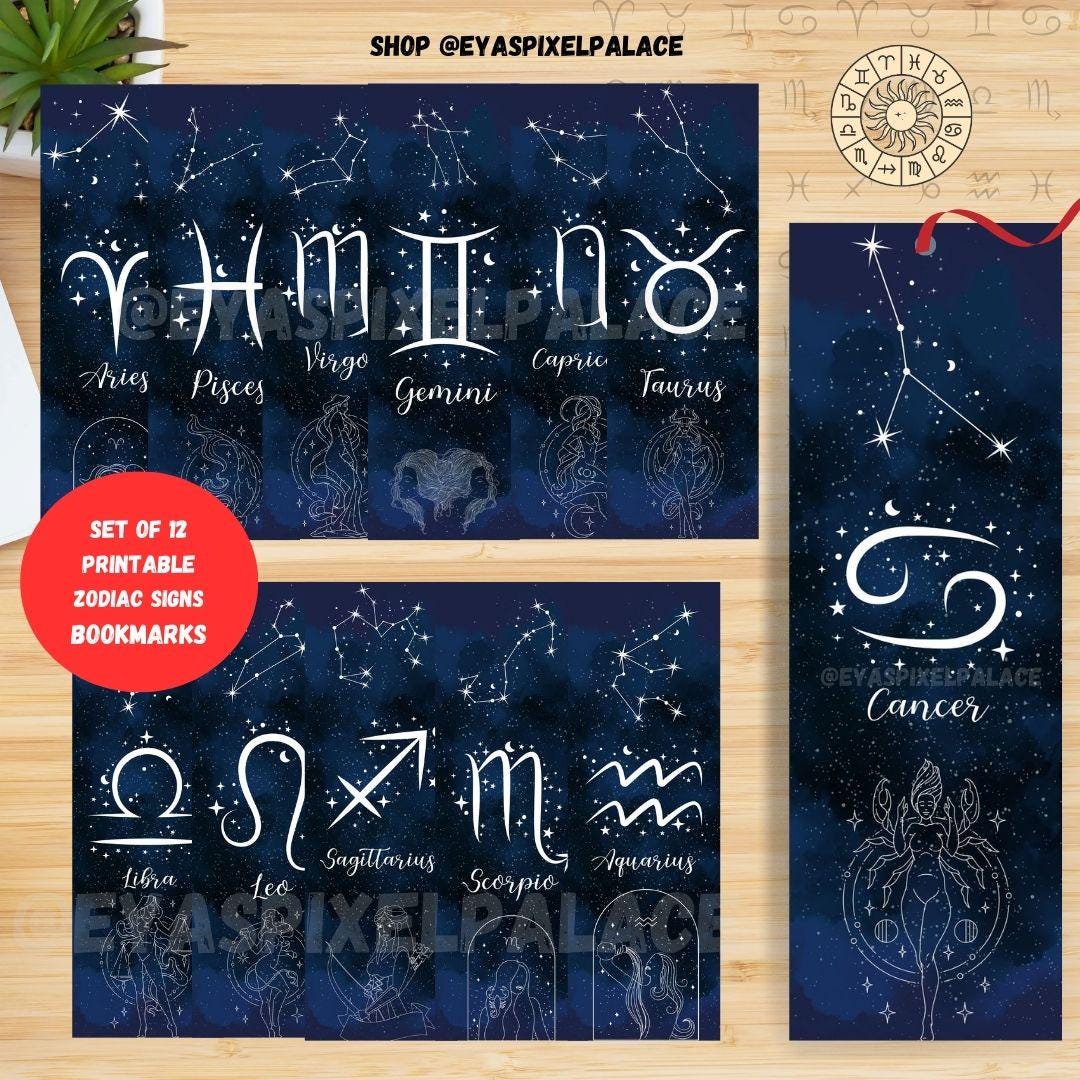 Printable Bookmarks of Zodiac Signs - SET OF 12 - Etsy