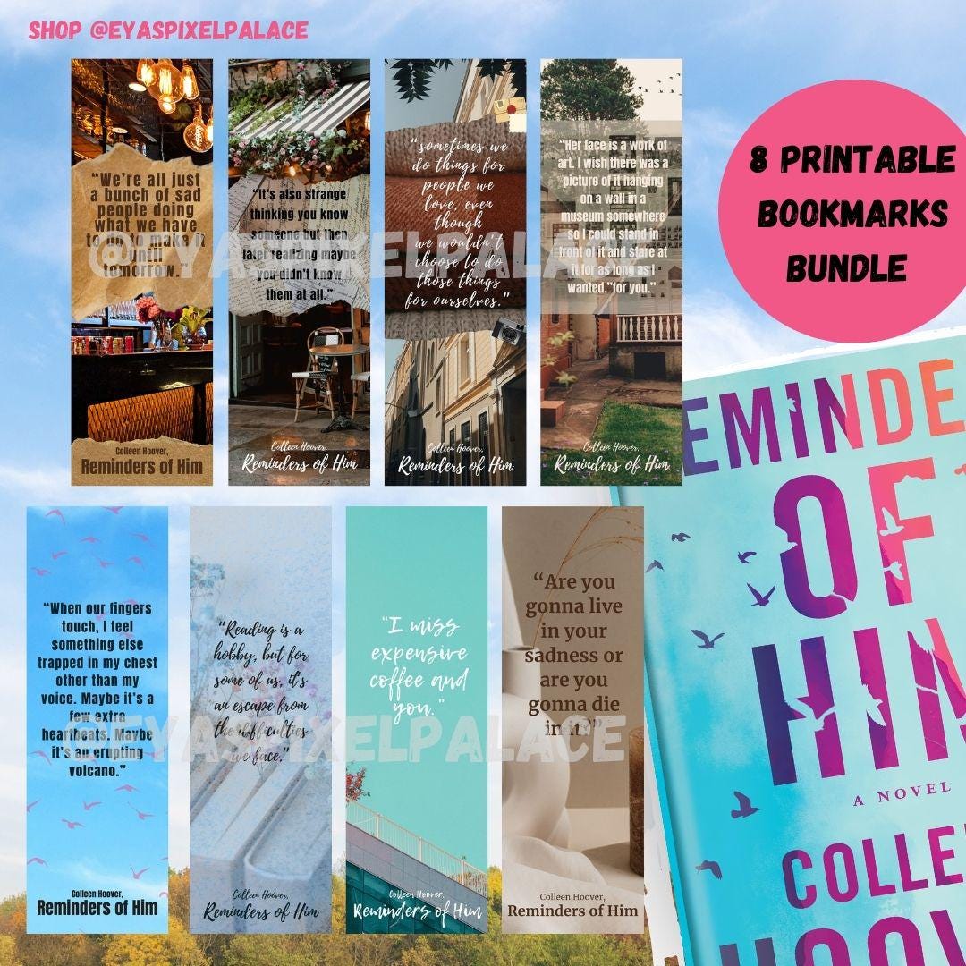 Printable Bookmarks SET - Reminders of Him - Colleen Hoover Bookmarks ...