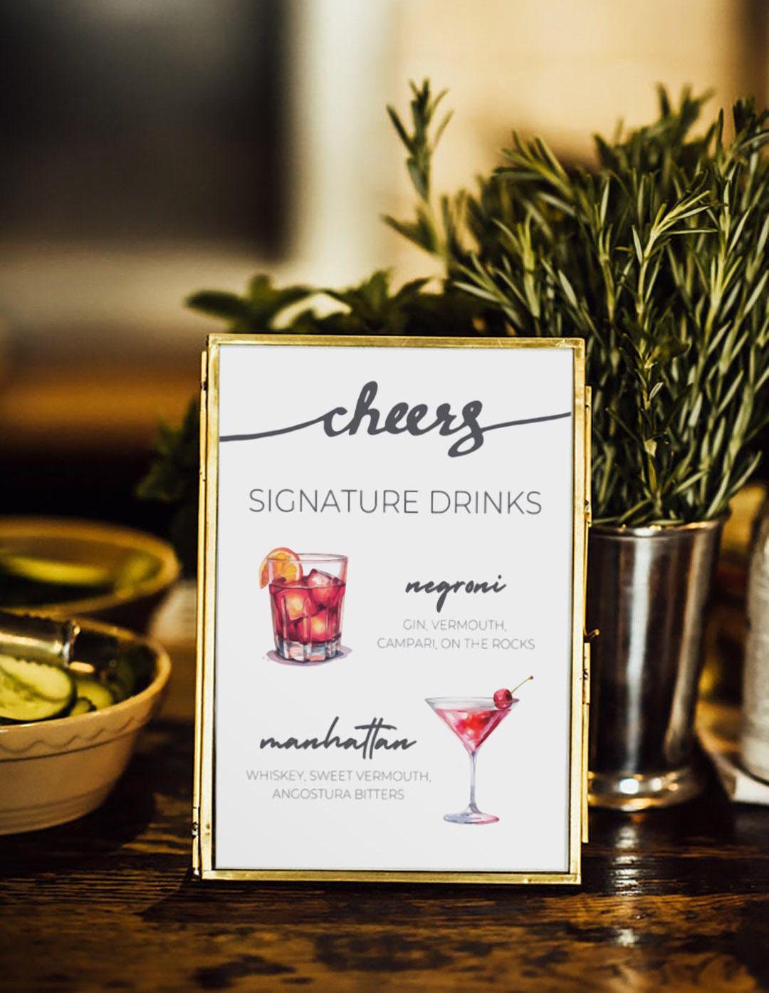 Signature Drinks Bar Menu Sign: Editable Template With Featured ...