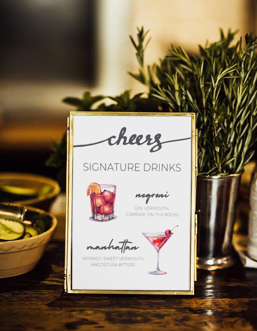 Signature Drinks Bar Menu Sign: Editable Template With Featured ...