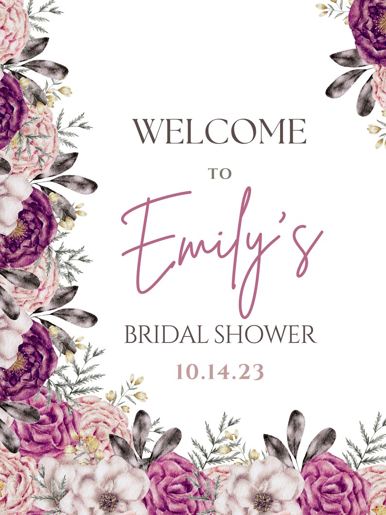 Floral Bridal Shower Welcome Poster, Welcome Sign, Welcome Easel size ...
