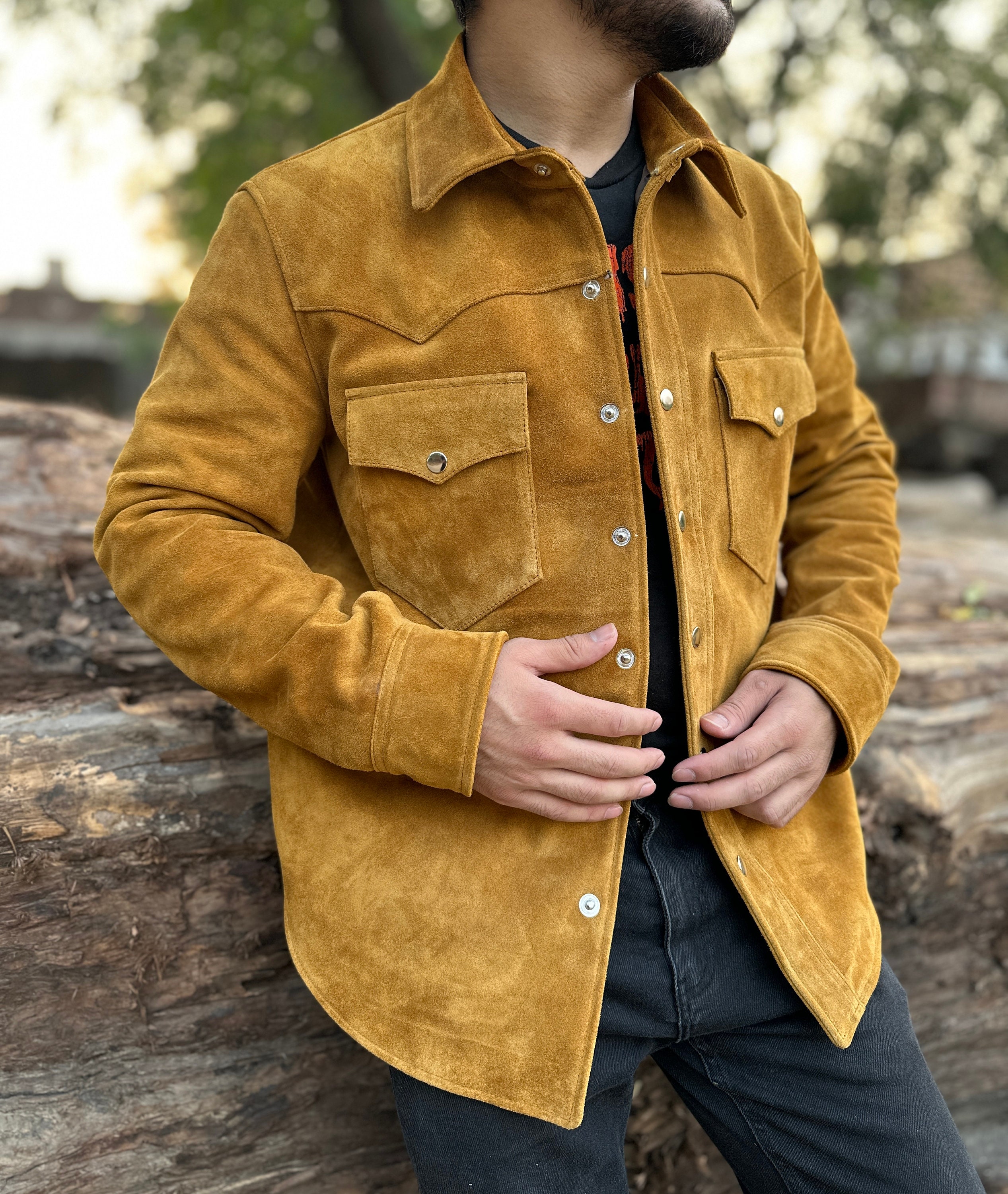 Men's Real Suede Leather Shirt, Western Suede Shirt, Cowboy Suede ...