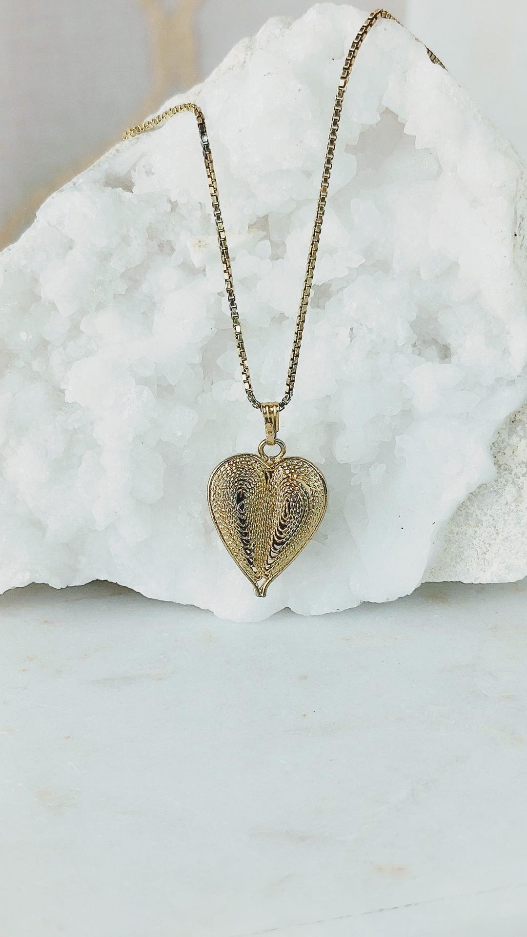 Vintage Jane Craft Gold Plated Heart Pendant Necklace, Made in Italy ...
