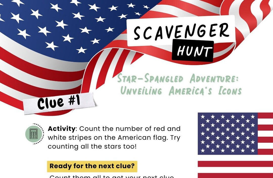 Educational Scavenger Hunt - Prek / Kindergarten (star Spangled ...