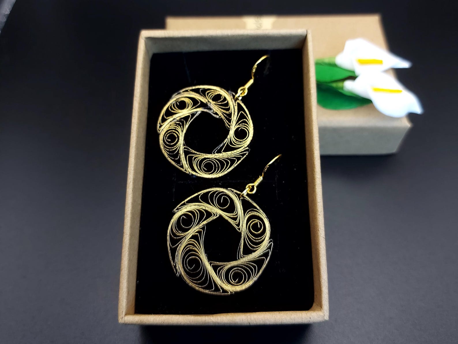 Gold Gilded on Black Windmills - Paper Quilling Earrings - Quilling ...