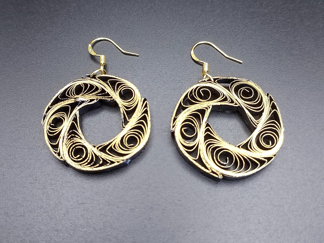 Gold Gilded on Black Windmills - Paper Quilling Earrings - Quilling ...