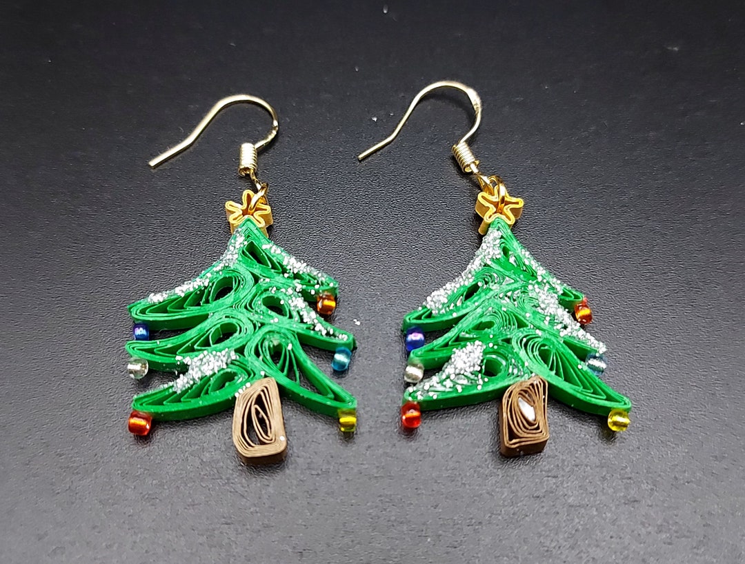 Christmas Tree Paper Quilling Earrings- Quilling Jewelry- Handmade ...