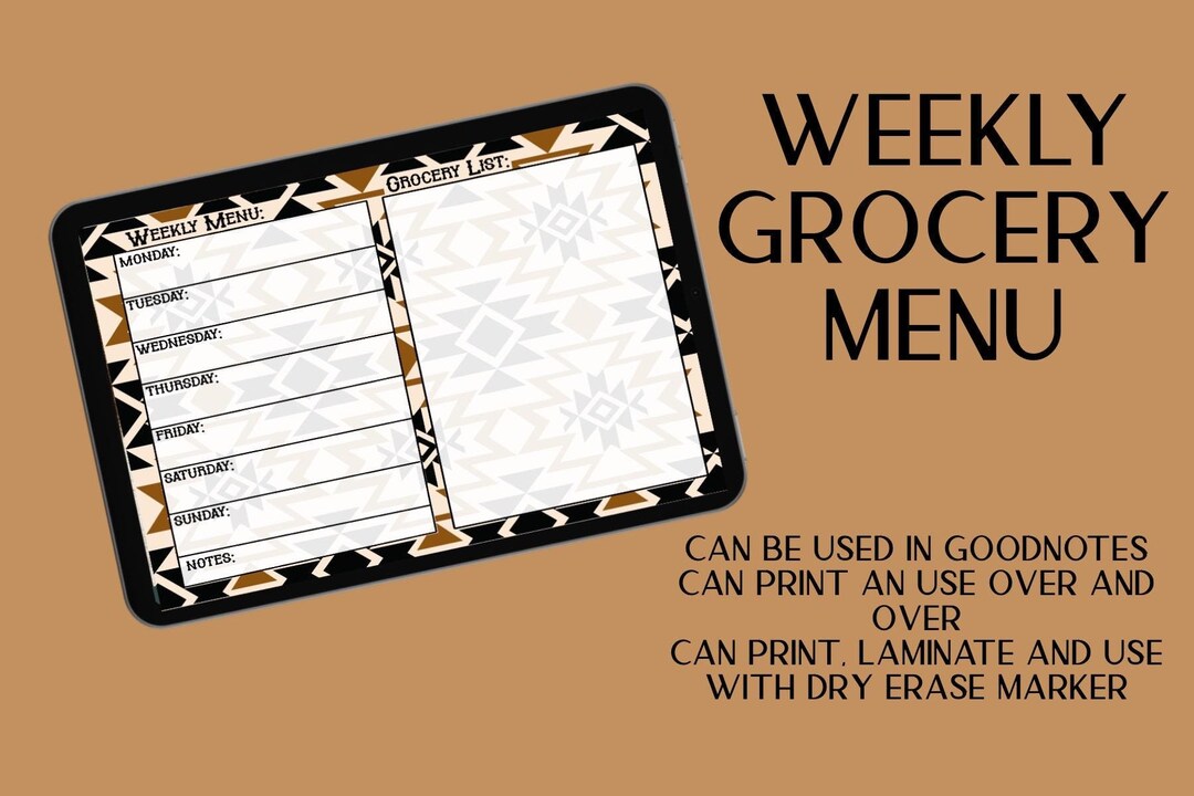 Weekly Grocery Menu, Digital Template Download, Goodnotes Template ...