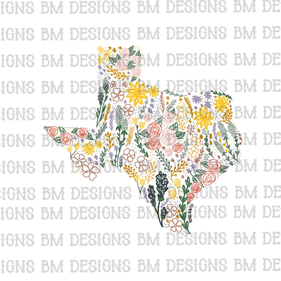 Texas State Made of Flowers PNG, Cute Hand Drawn Texas PNG, Texas ...