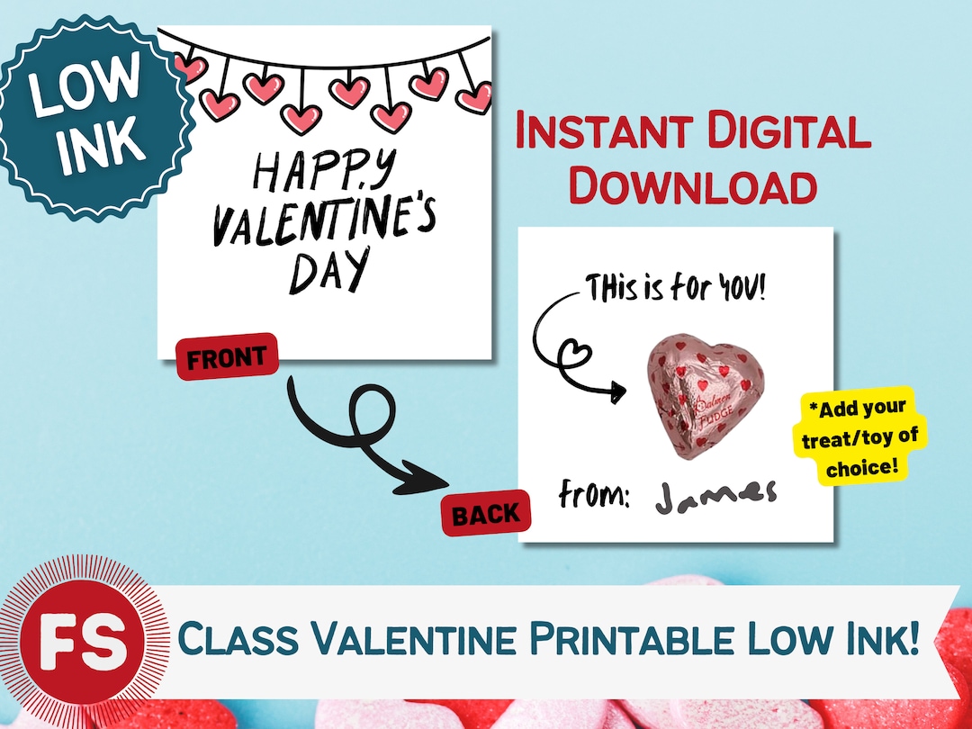 Printable Class Valentines - Low Ink (INSTANT DIGITAL DOWNLOAD) - Etsy