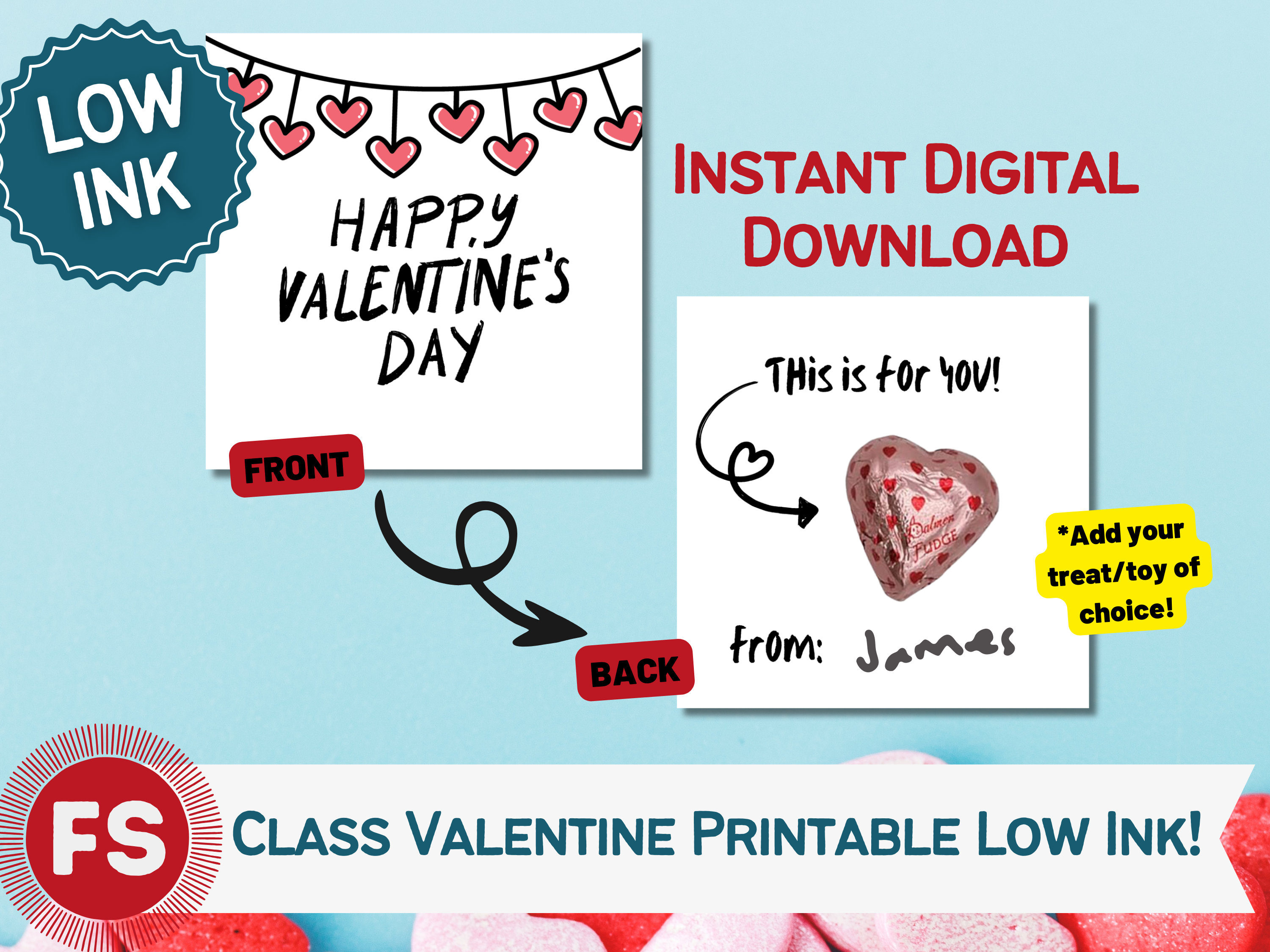 Printable Class Valentines Low Ink INSTANT DIGITAL DOWNLOAD - Etsy