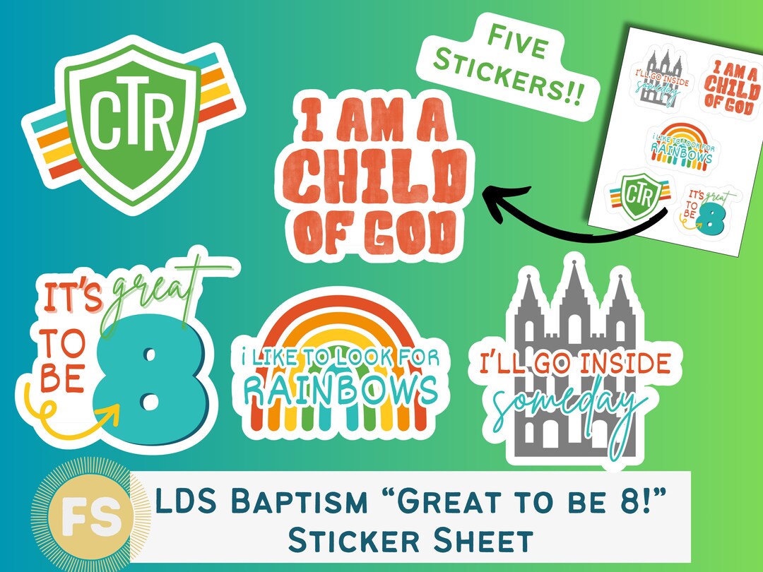 LDS Baptism "great to Be 8!" Vinyl Sticker Sheet With 5 Stickers! - Etsy