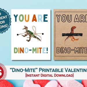 Printable Kids Valentines Non-candy dino-mite INSTANT DIGITAL DOWNLOAD ...