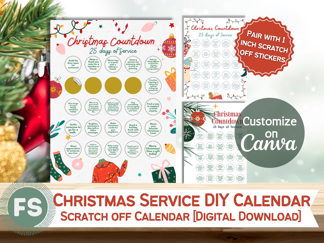 DIY Christmas Service Advent Calendar (edit on Canva!) - Scratch off ...