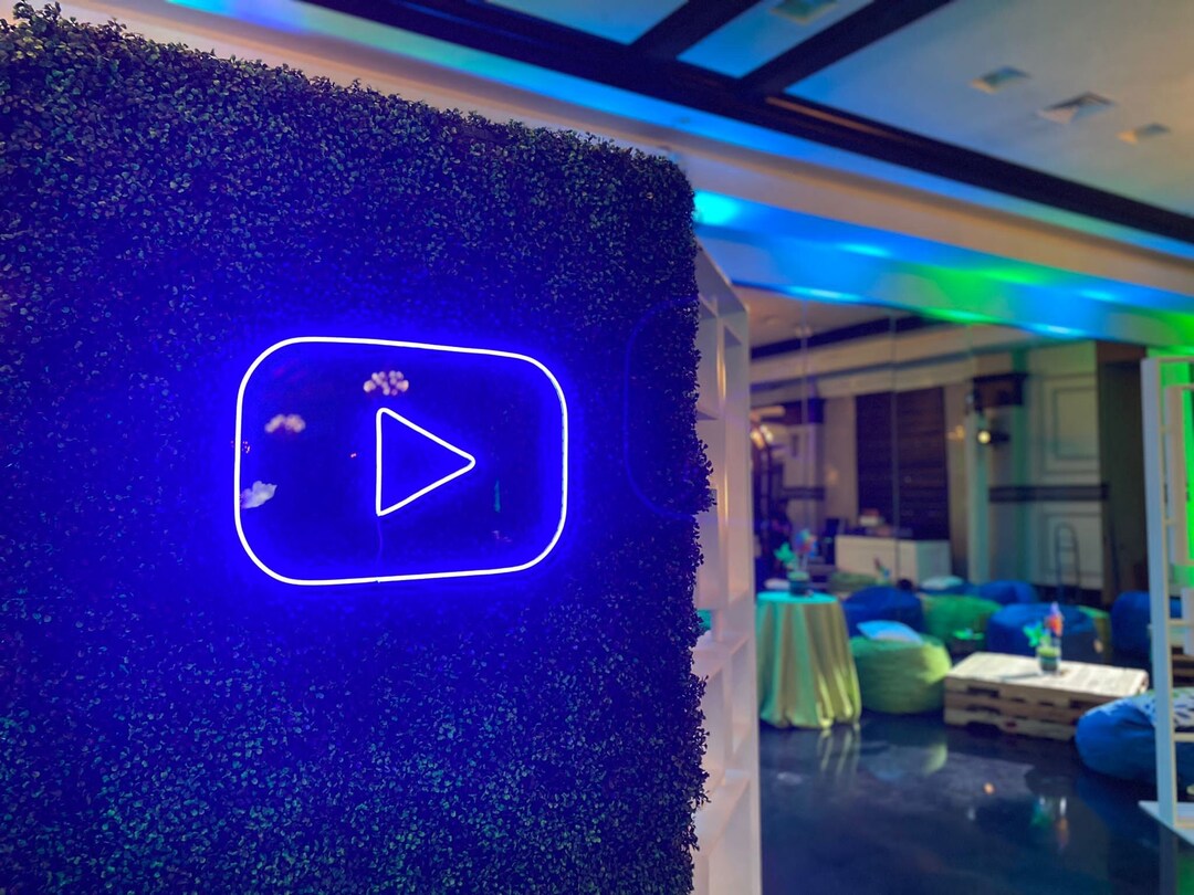 Custom PLAY Button Neon Sign EXCLUSIVE Neon Colors Action Awaits Behind ...