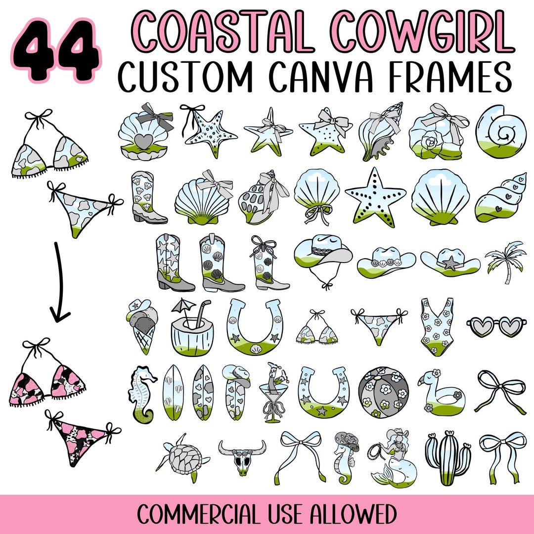 Coastal Cowgirl Canva Frames: Editable Retro Templates (digital ...