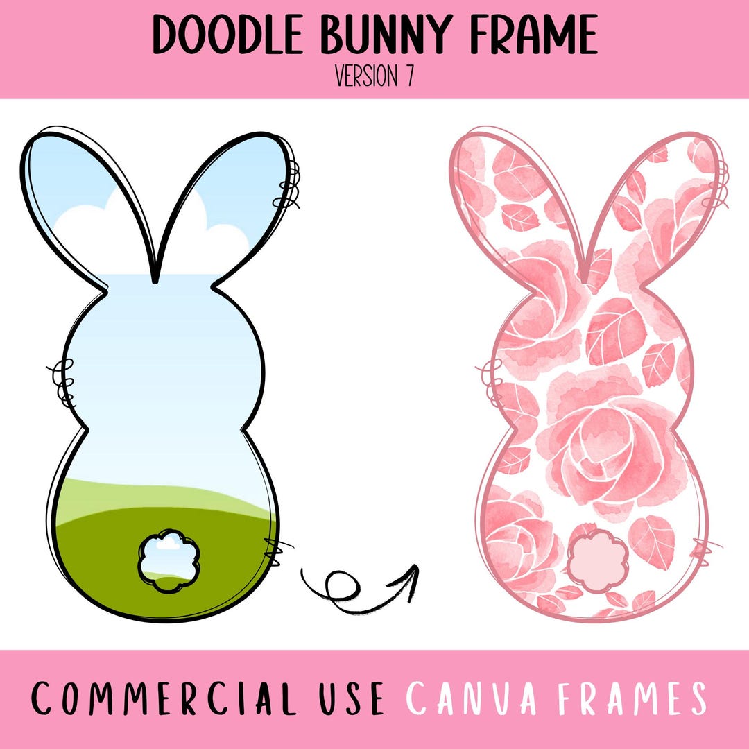 Doodle Easter Bunny Canva Frames Editable Template V 7, Easter Egg Hand ...