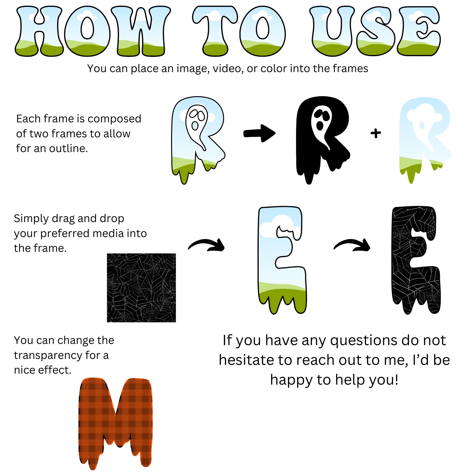 Spooky Ghost Letters Alphabet Editable Canva Frame Templates, Cute ...