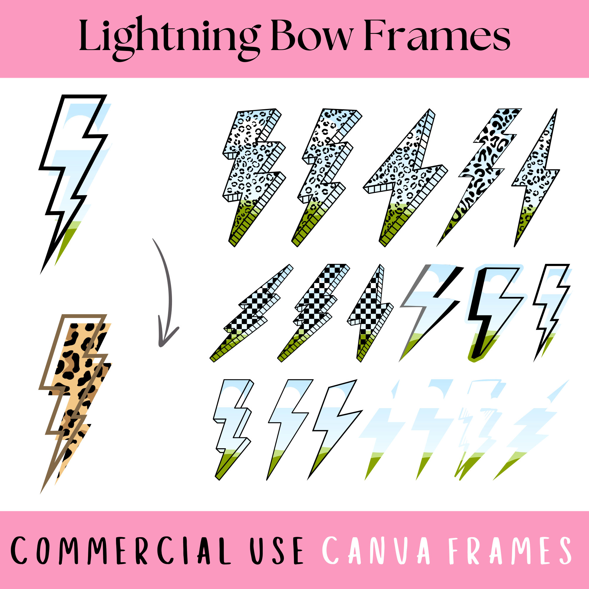 Lightning Bolt Canva Frames Template, Leopard Pattern Retro Lightning ...