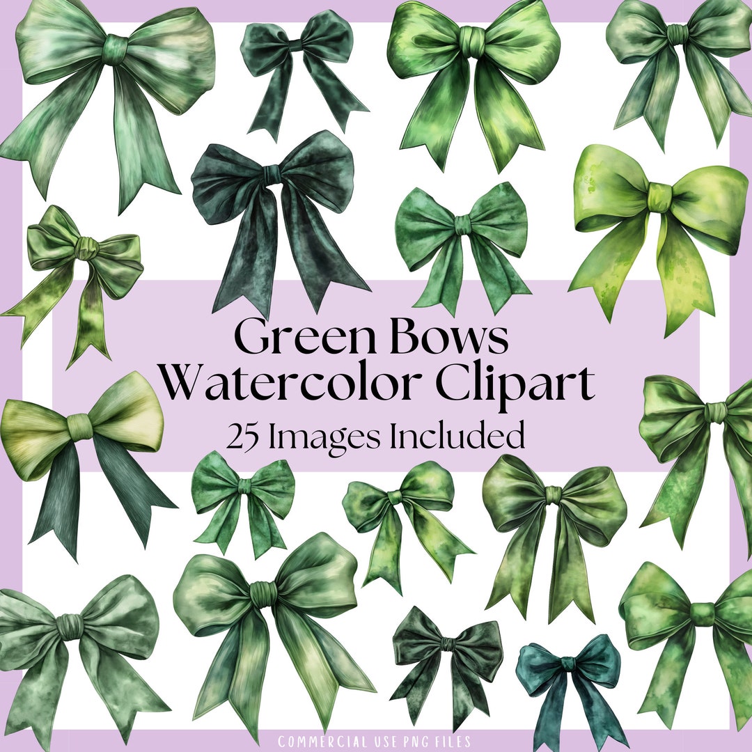 Green Bows Watercolor Clipart Bundle PNG Sublimation Designs, Coquette ...