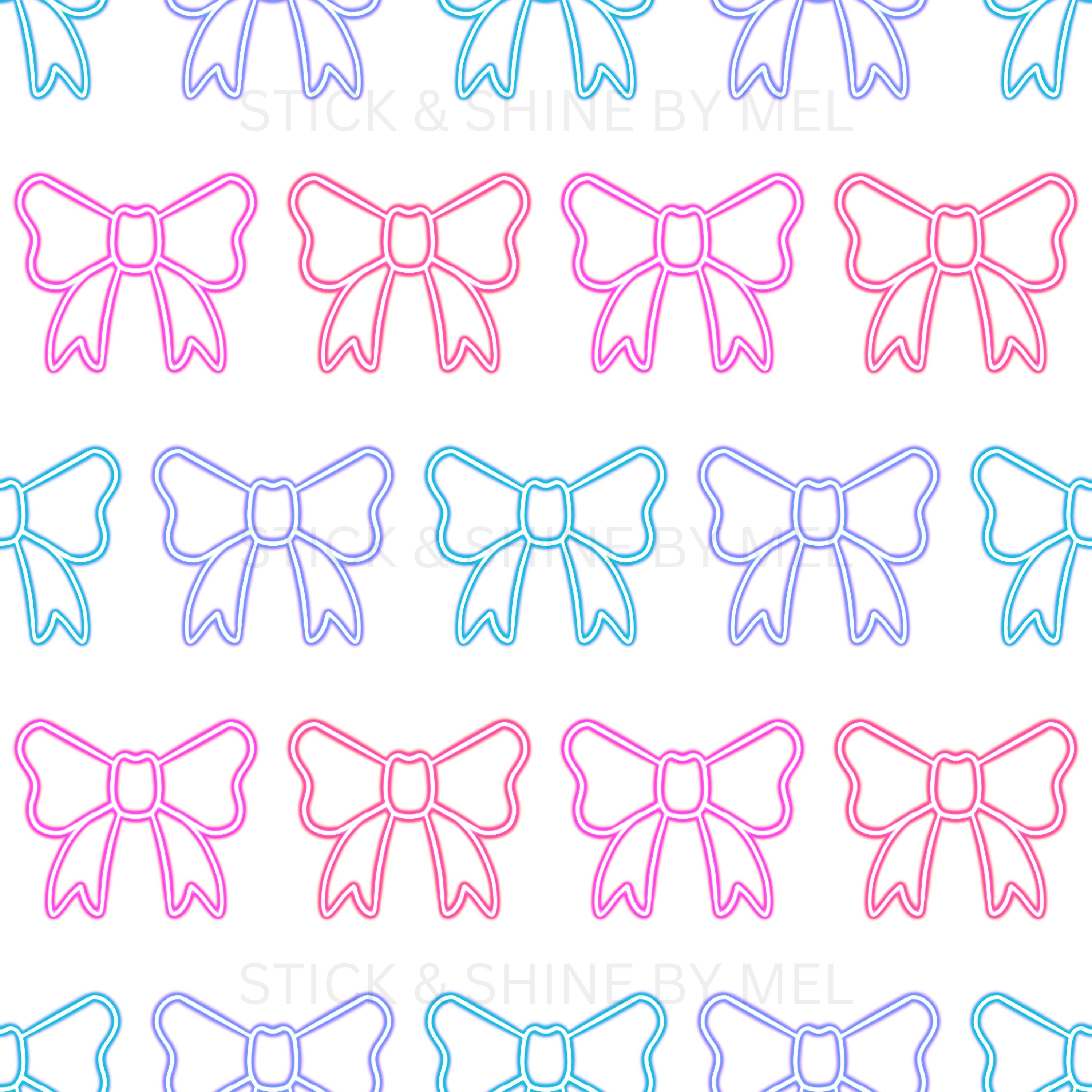 Neon Bows Coquette Seamless Pattern PNG File, Pink Bows Repeating ...