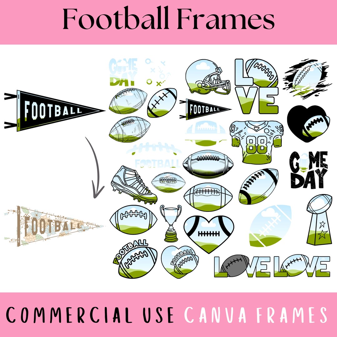 Football Canva Frames Template Bundle, Football Jersey, Trophy, Heart ...