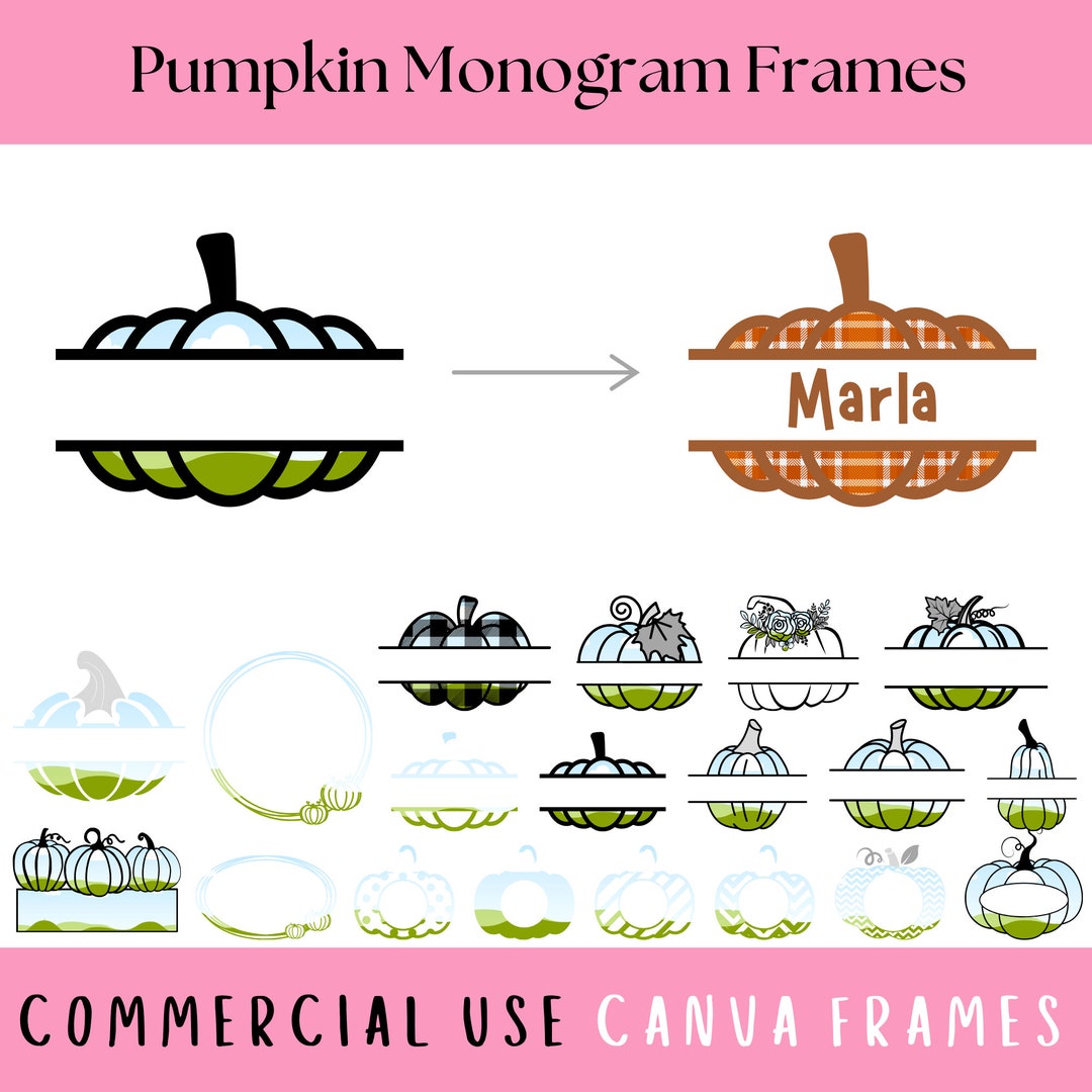 Pumpkin Split Monogram Canva Frame Editable Templates, Halloween ...