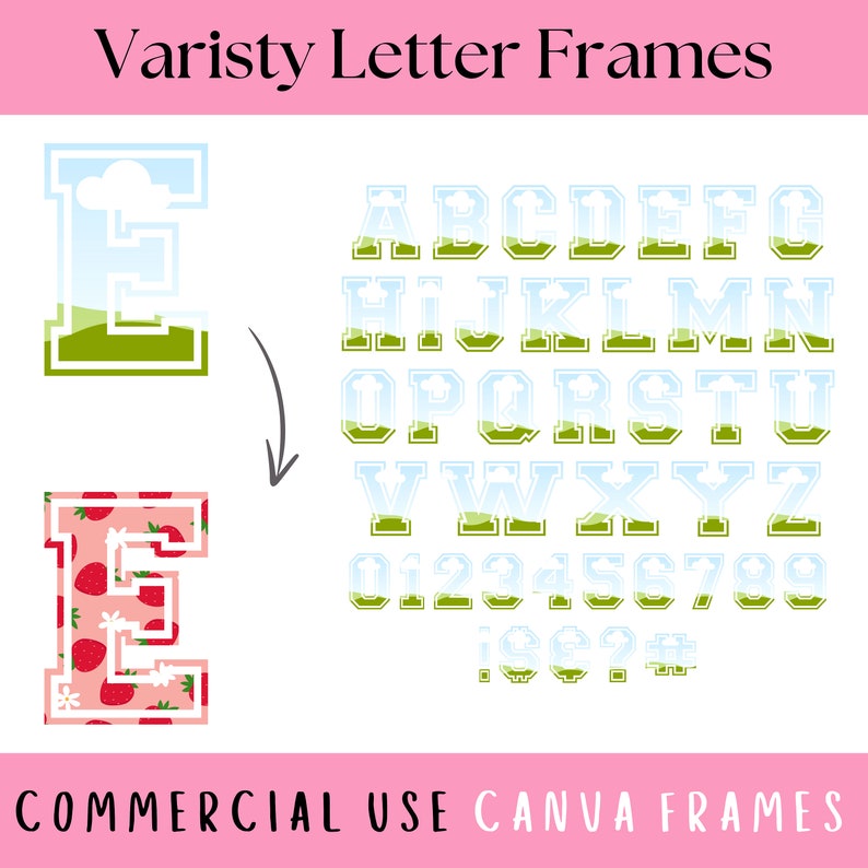 Varisty Letter Alphabet Editable Canva Frames, Create Your Own Custom ...