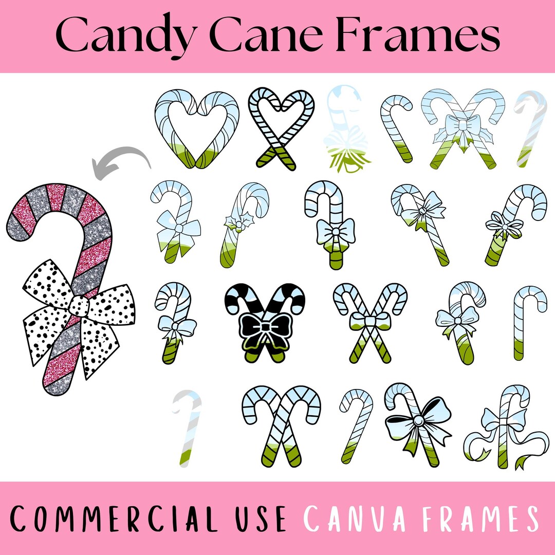 Candy Cane Canva Frame Editable Templates, Coquette Christmas Candy ...
