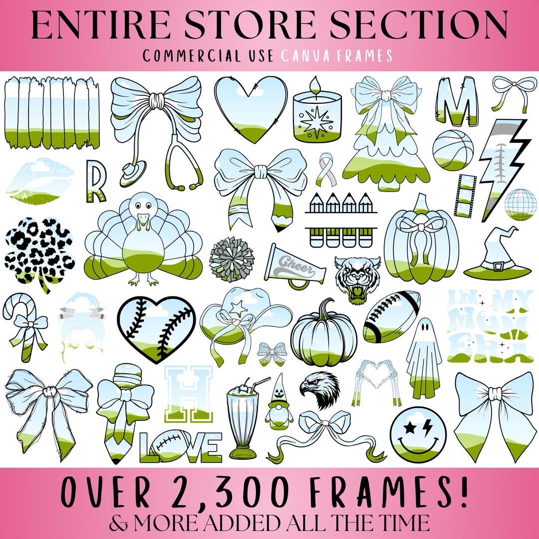 ENTIRE SECTION Canva Frames - Coquette Bows, Halloween Ghost, Font ...