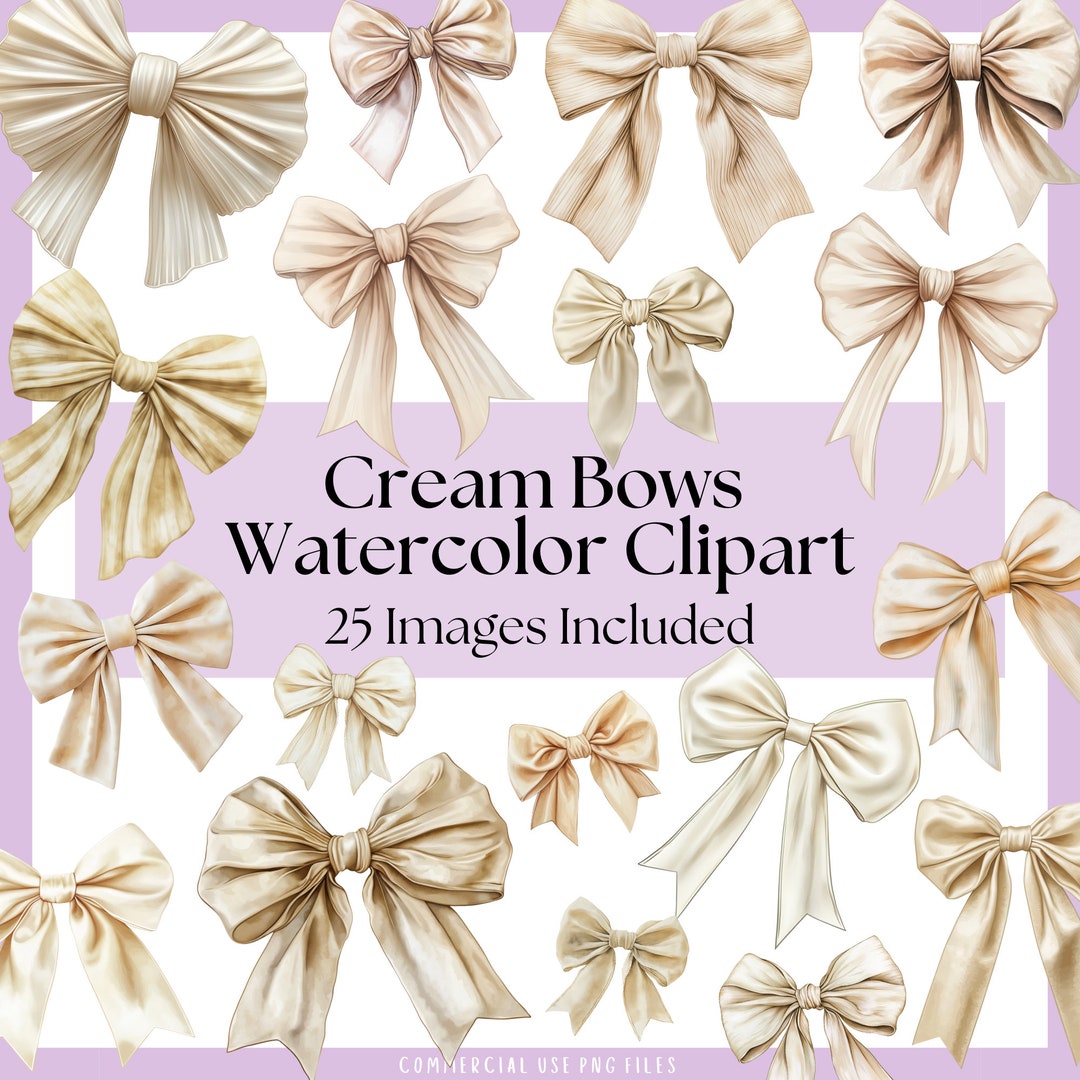 Cream Bows Watercolor Clipart Bundle PNG Sublimation Designs, Coquette ...