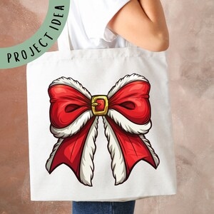 Cartoon Style Santa Bow PNG File, Coquette Christmas Ribbon Digital ...