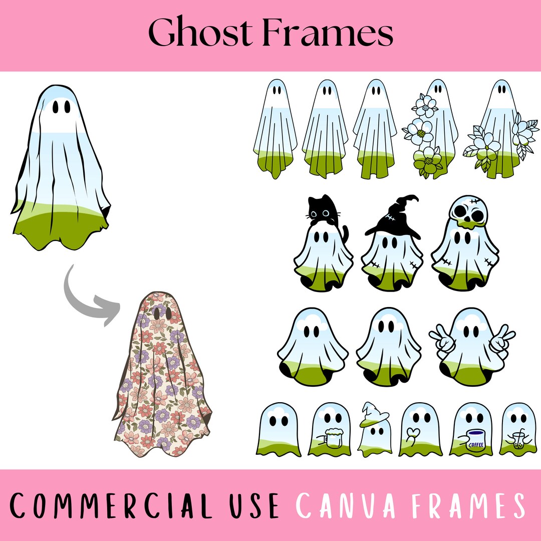 Ghost Canva Frames, Cute Trendy Spooky Ghost Editable Canva Templates ...