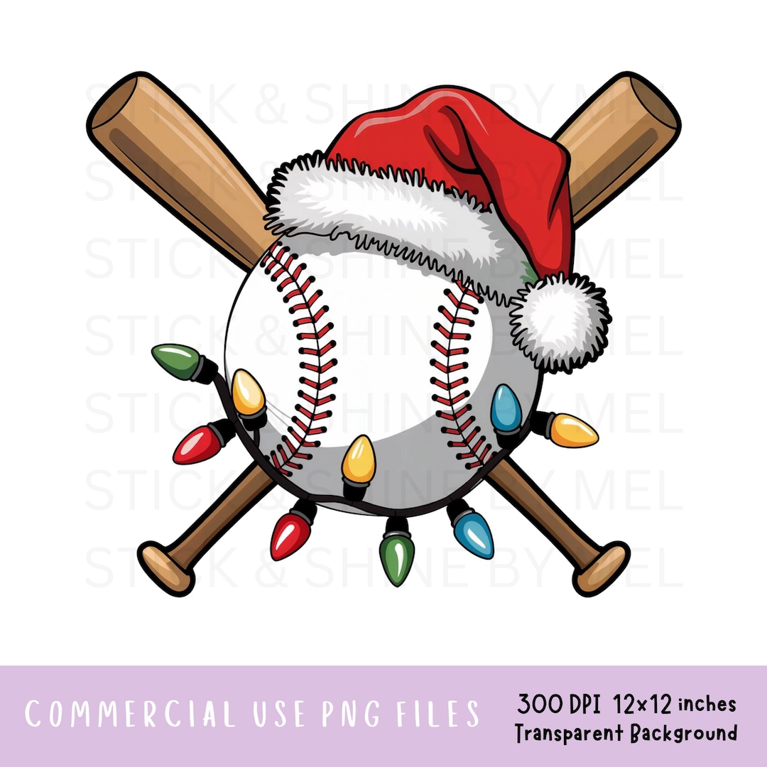 Christmas Baseball PNG, Santa Hat Christmas Lights on Baseball ...