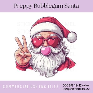 Preppy Bubblegum Santa PNG File, Festive Heart Sunglasses Christmas ...
