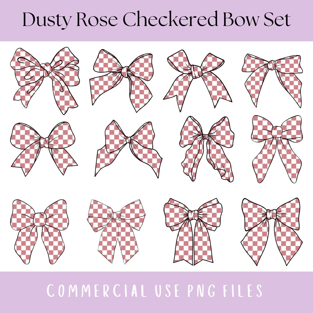 Dusty Rose Checkered Coquette Bow PNG File Set, Trendy Checkerboard ...