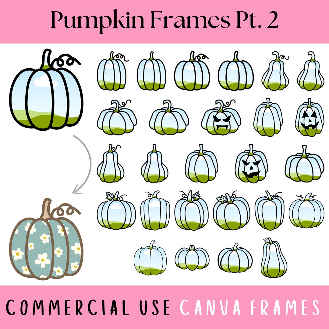 Pumpkin Canva Frame Templates Pt. 2, Halloween Clipart, Editable ...