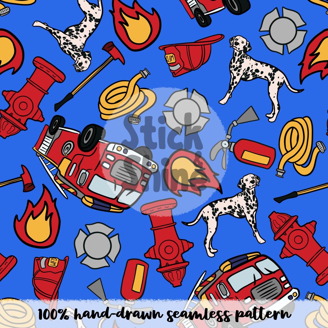 Hand-drawn Firefighter Seamless Pattern | Children's Doodle Style ...