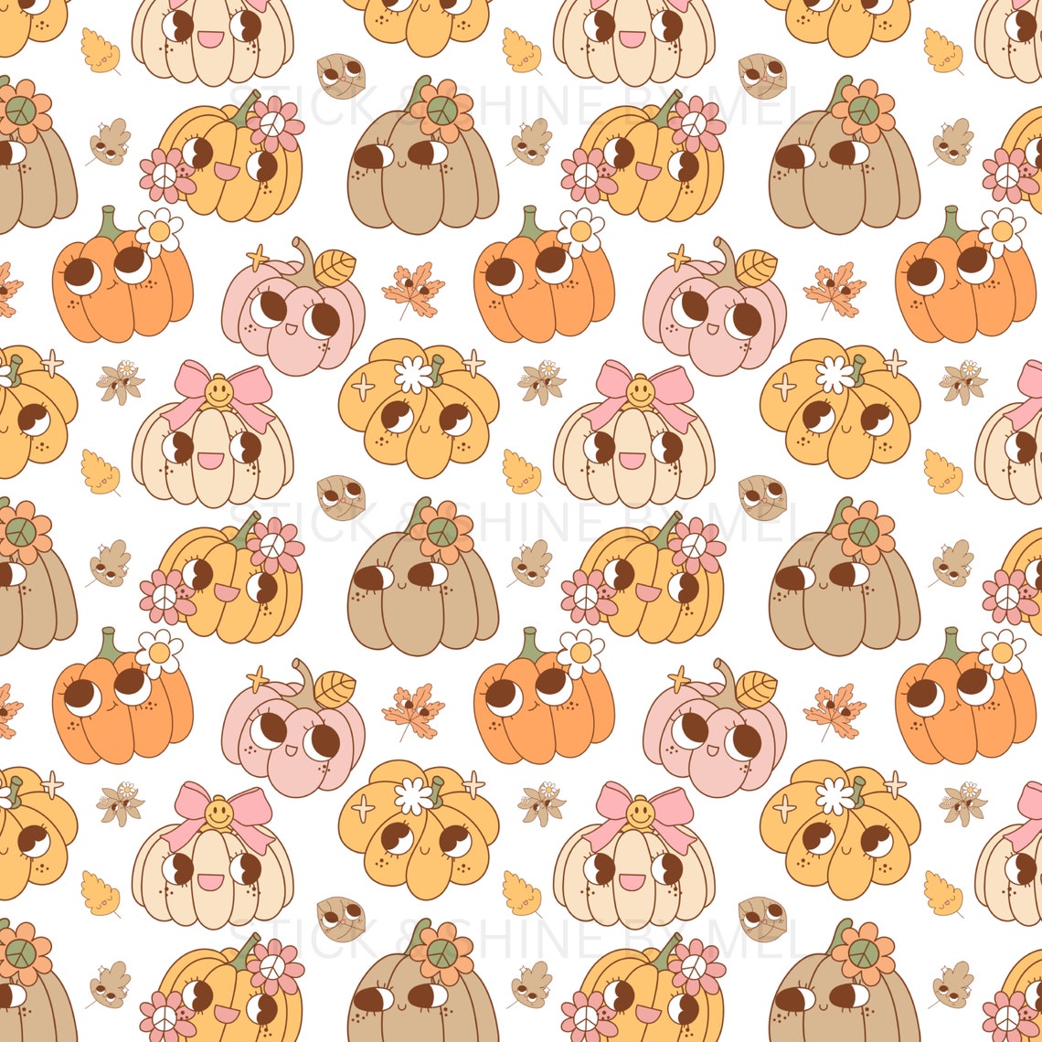 Groovy Pumpkins Seamless Pattern, Cute Retro Fall Decor Digital Paper ...