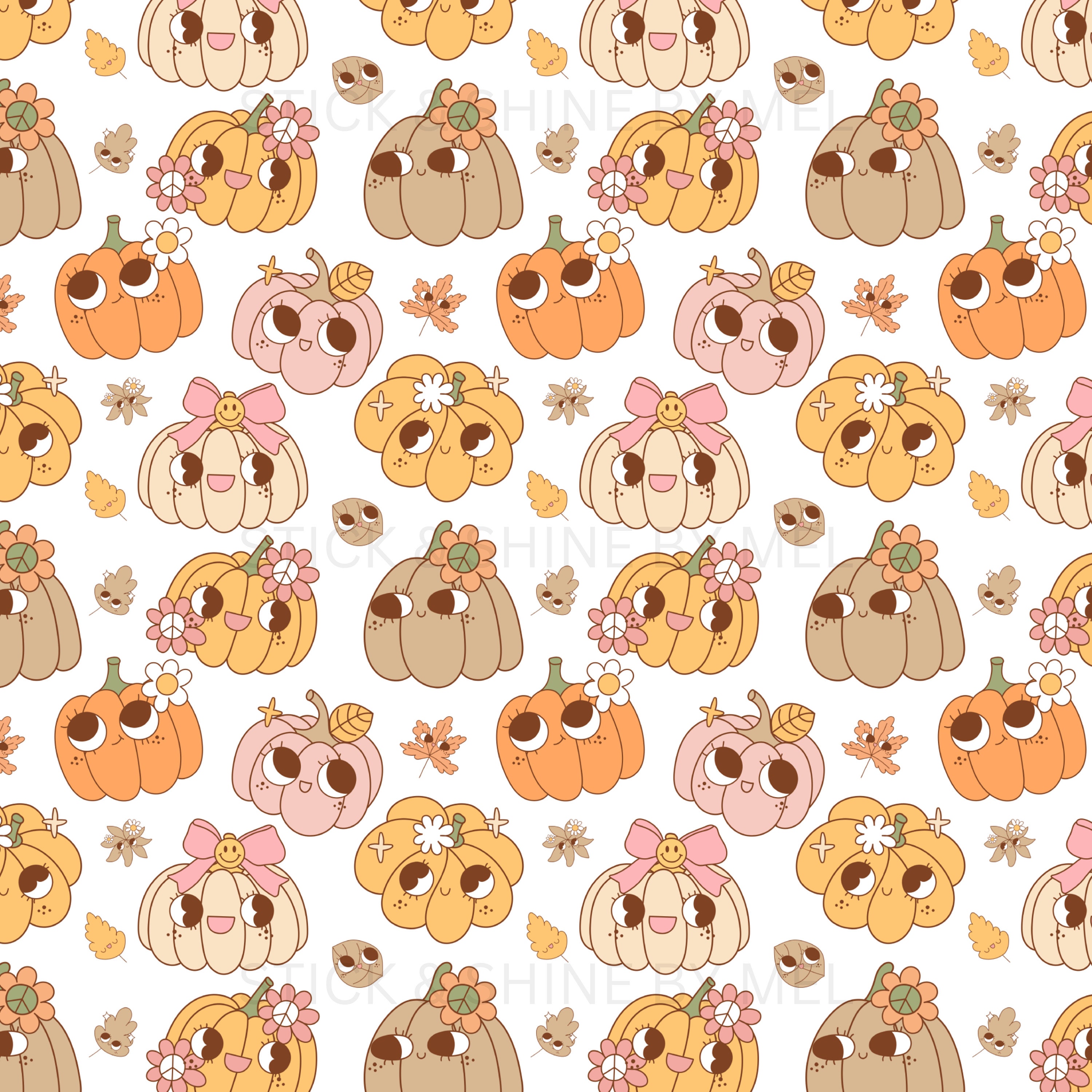 Groovy Pumpkins Seamless Pattern, Cute Retro Fall Decor Digital Paper ...