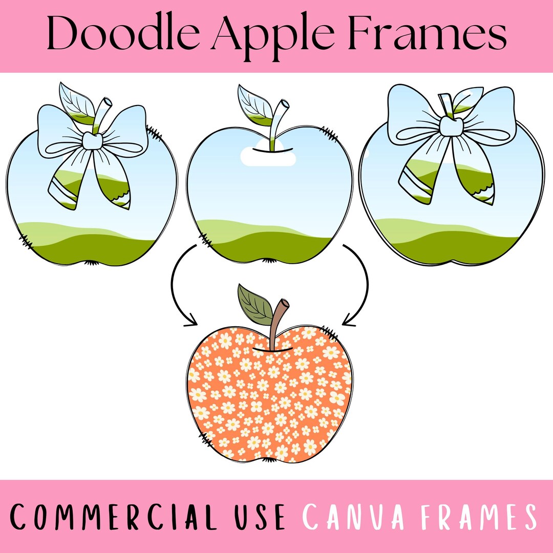 Doodle Apple Canva Frames: Preppy Teacher Design (digital Download) - Etsy