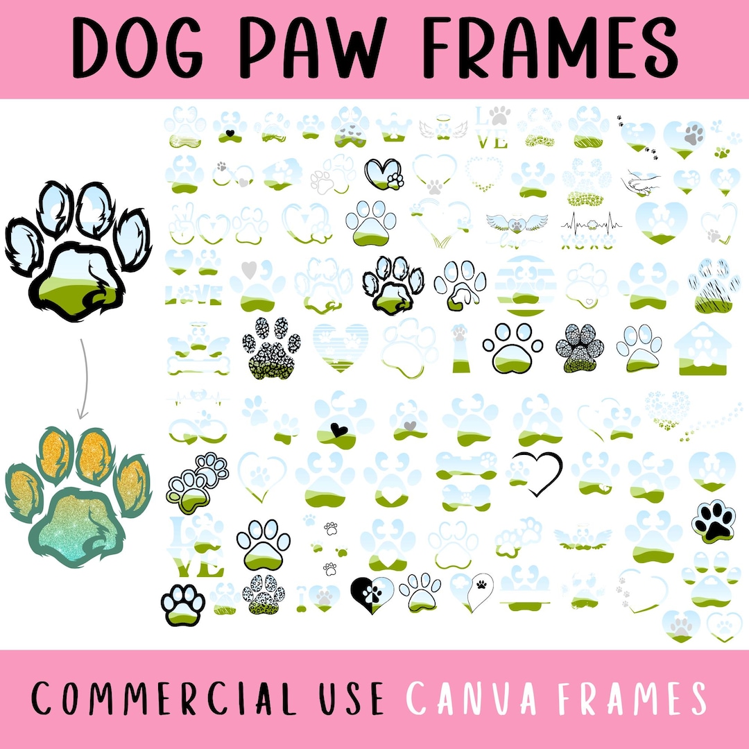 Dog Paws Canva Frames Editable Template, Preppy Puppy Hand Clipart ...